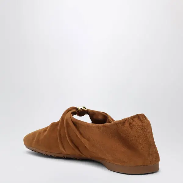 Loewe Suede Goatskin Ballet Flats With Anagram Detail - Brown