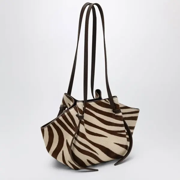 Yuzefi Mochi Zebra Print Pony Hair Leather Shoulder Bag - Brown