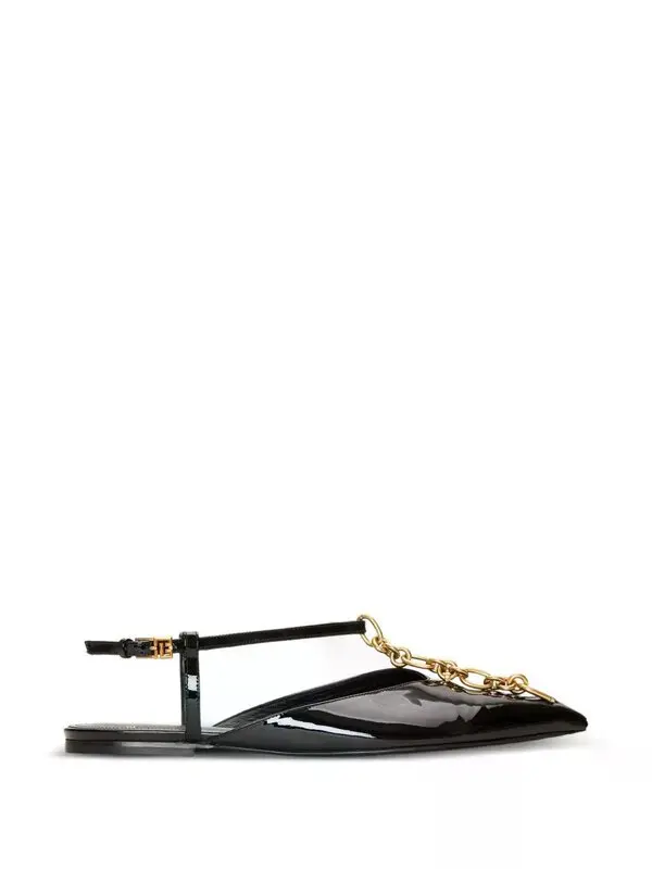 Balmain Sync Chain Patent Leather Slingback Sandals - Black