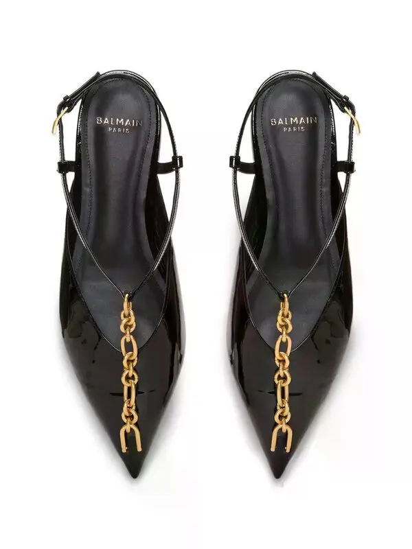 Balmain Sync Chain Patent Leather Slingback Sandals