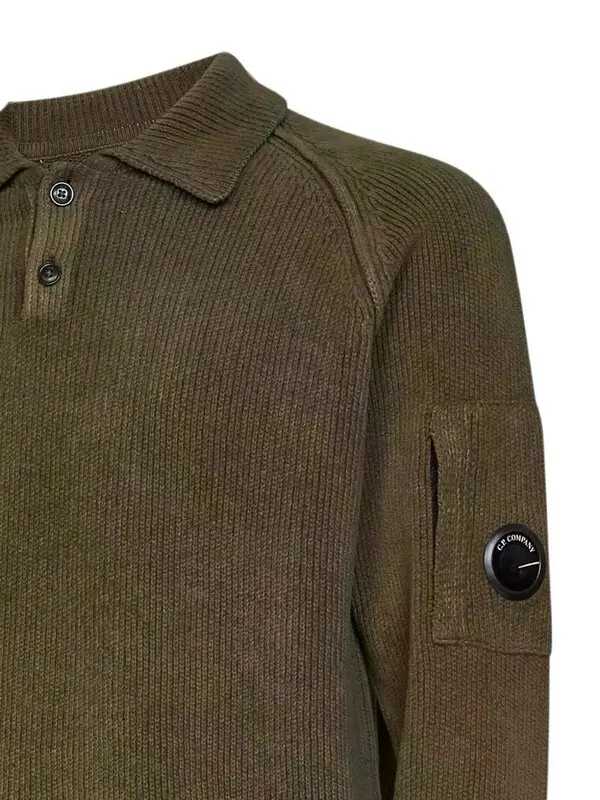 C.P. COMPANY Ribbed Knit Lens Detail Polo Sweater
