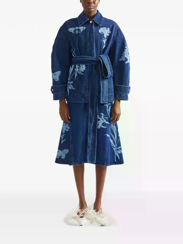 Erdem Belted Floral-print Denim Jacket