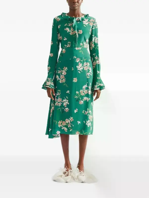 Erdem Jade Silk Floral Print Ruffled Shirt