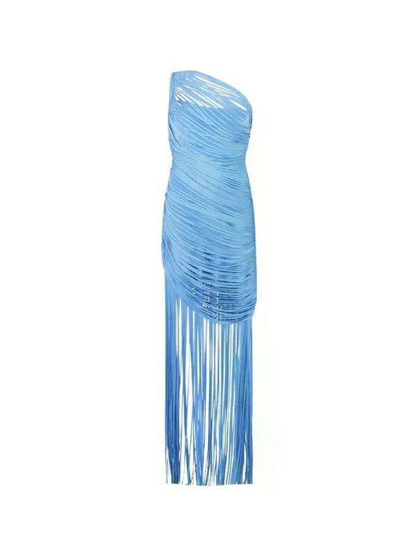 David Koma One-shoulder Fringed Maxi Dress - Blue