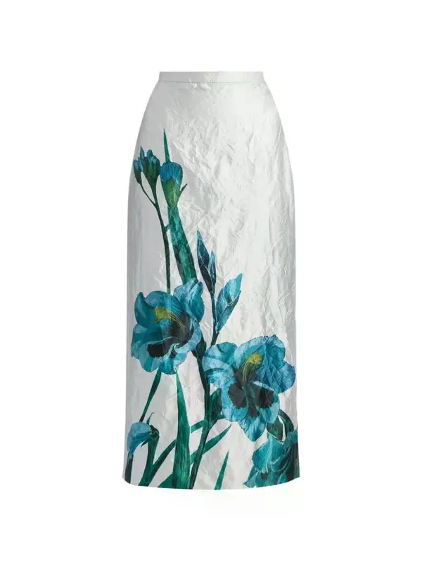 Erdem Floral Print Textured Midi Skirt - White