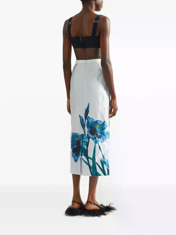 Erdem Floral Print Textured Midi Skirt