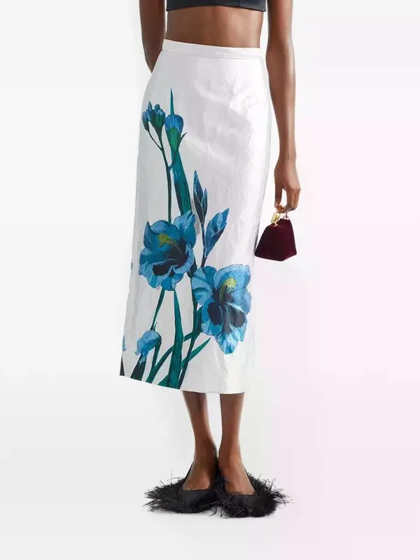 Erdem Floral Print Textured Midi Skirt