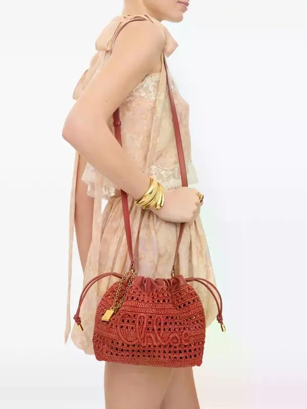 Chloé Crochet-knit Logo-embroidered Shoulder Bag - Brown