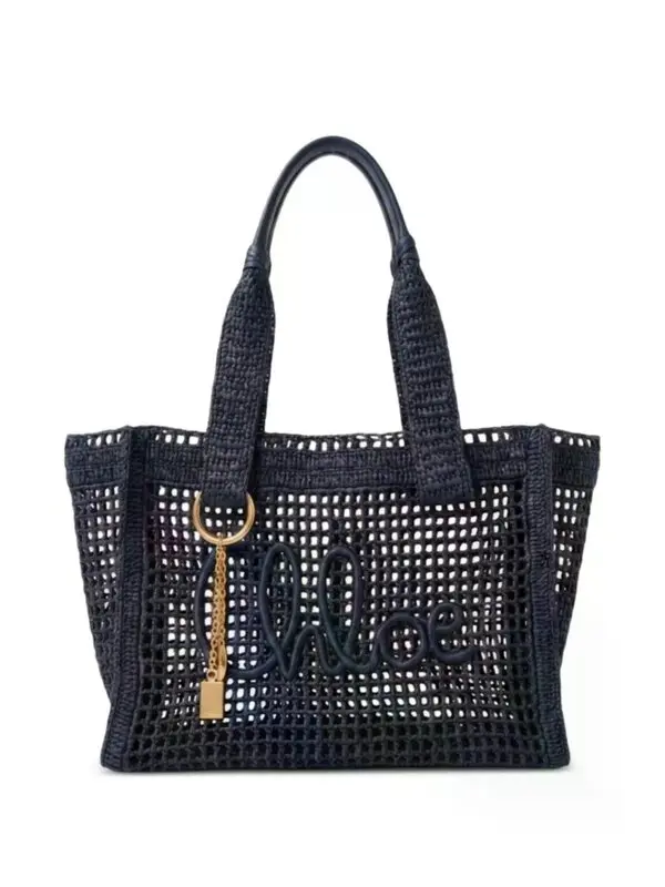 Chloé Logo-embroidered Open-knit Tote Bag - Blue