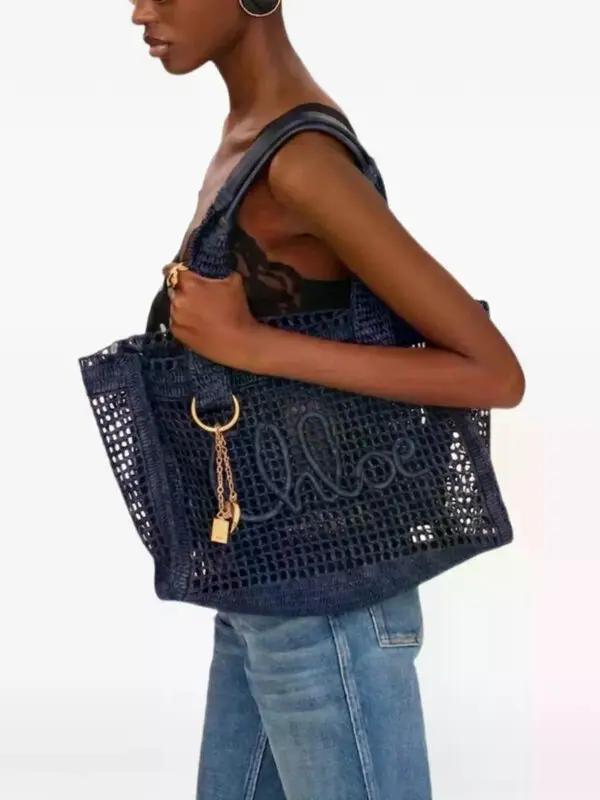 Chloé Logo-embroidered Open-knit Tote Bag