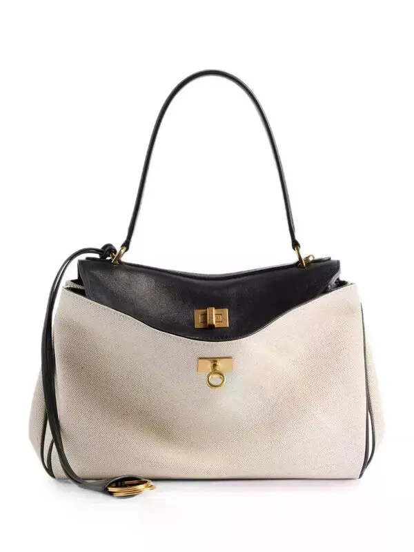 Balenciaga Rodeo Small Linen And Leather Tote Bag