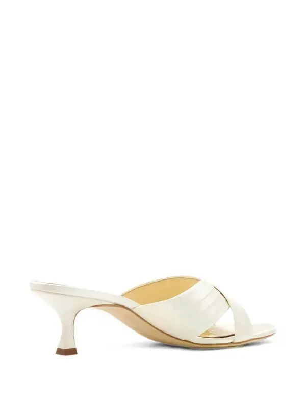 Manolo Blahnik Cream White Satin Crossover Strap Pleated Sandals