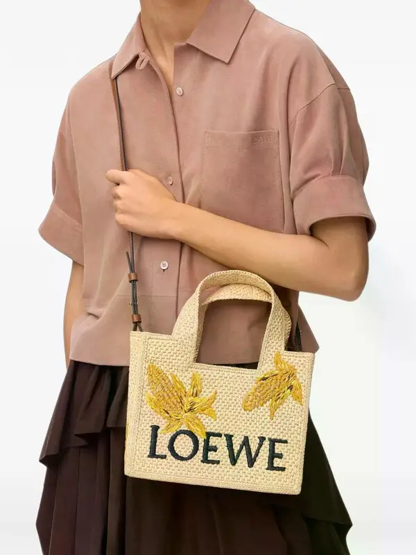 Loewe Woven Tote Bag With Embroidered Logo - Neutrals