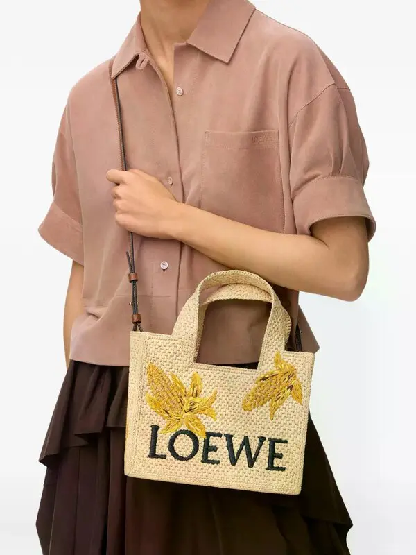 Loewe Woven Tote Bag With Embroidered Logo - Neutrals