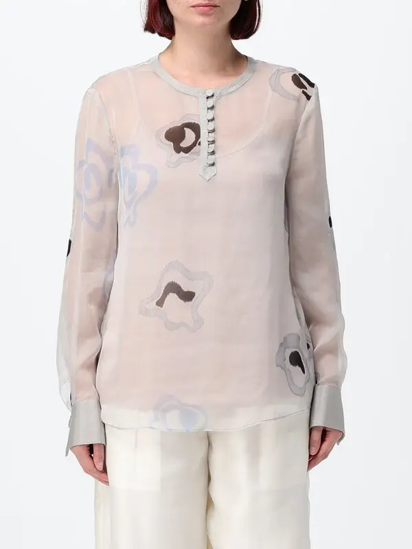 Emporio Armani Sheer Silk Graphic Print Long Sleeve Blouse