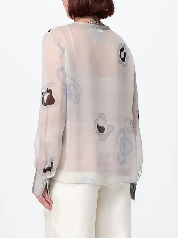 Emporio Armani Sheer Silk Graphic Print Long Sleeve Blouse
