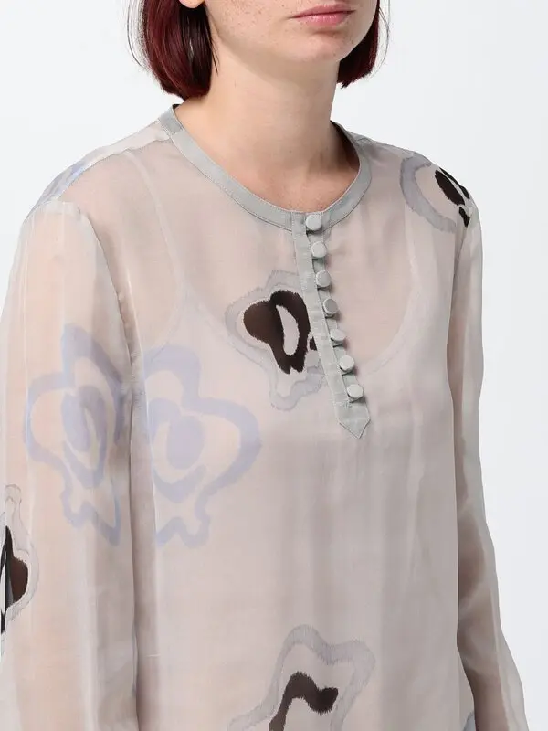 Emporio Armani Sheer Silk Graphic Print Long Sleeve Blouse