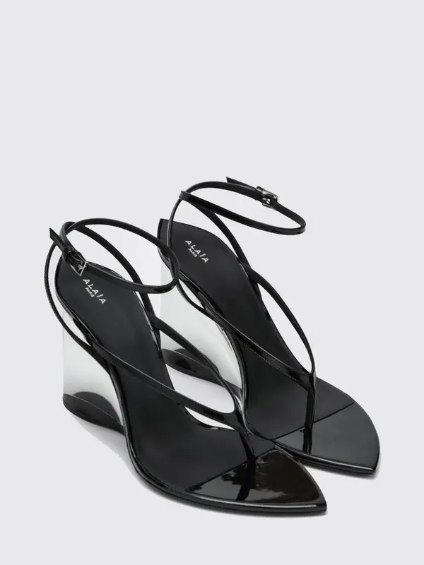 Alaïa Patent Calf Leather Wedge Sandals - Black