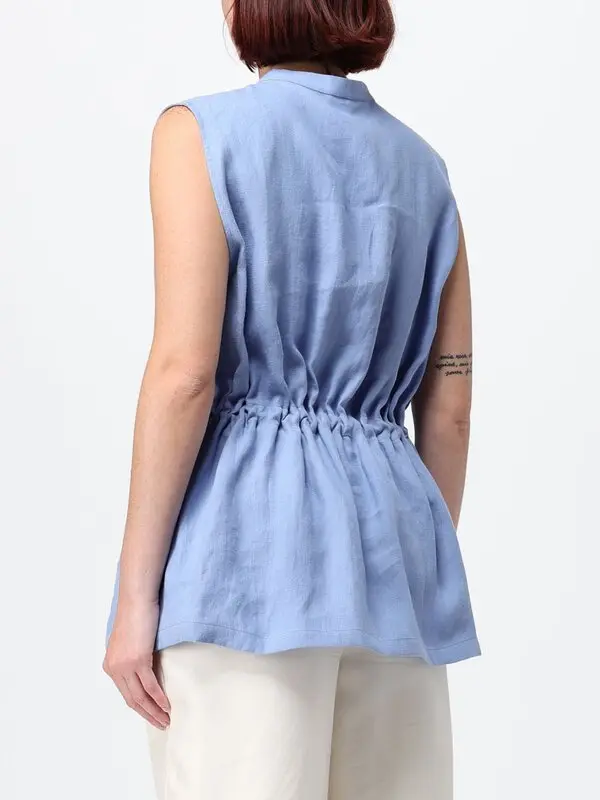 Giorgio Armani Sleeveless Crew Neck Hemp Top With Drawstring Waist - Gnawed Blue