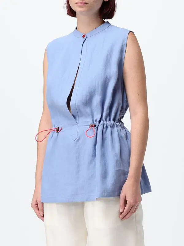 Giorgio Armani Sleeveless Crew Neck Hemp Top With Drawstring Waist - Gnawed Blue