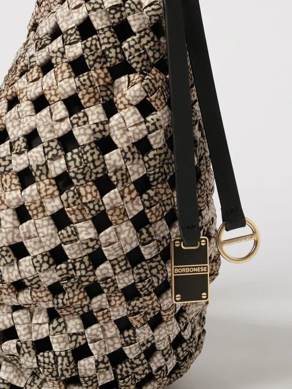 Borbonese Check Print Recycled Nylon Hobo Bag With Woven Handle