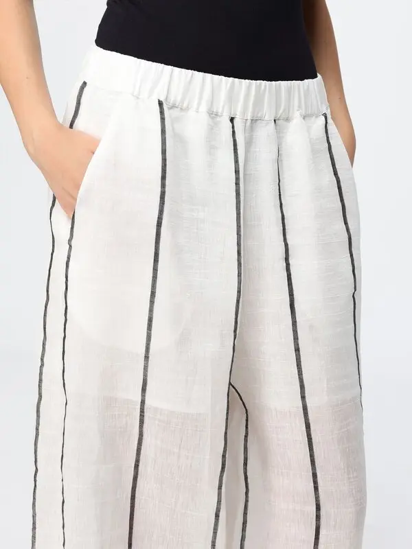 MEIMEIJ High-waisted Striped Linen Blend Palazzo Trousers