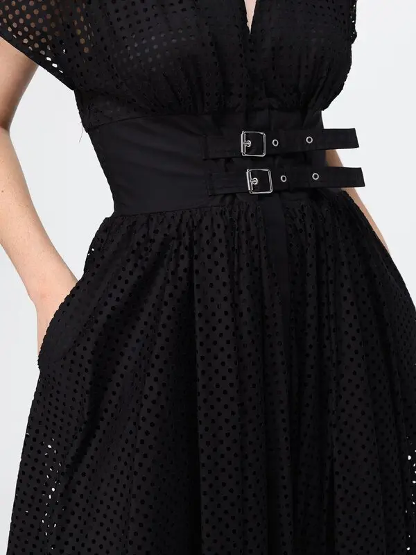 MEIMEIJ A-line Midi Dress In Openwork Cotton With Belt