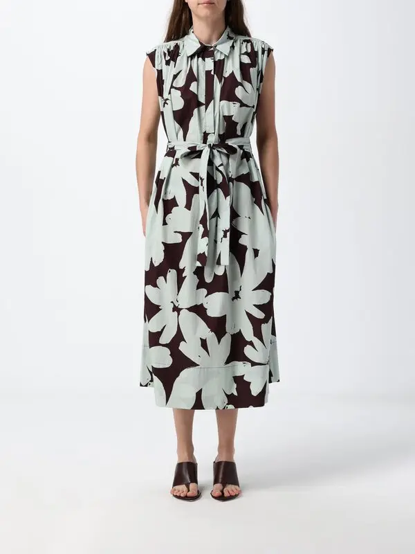 MEIMEIJ Meimei Sleeveless Floral Print Cotton Poplin Midi Shirt Dress