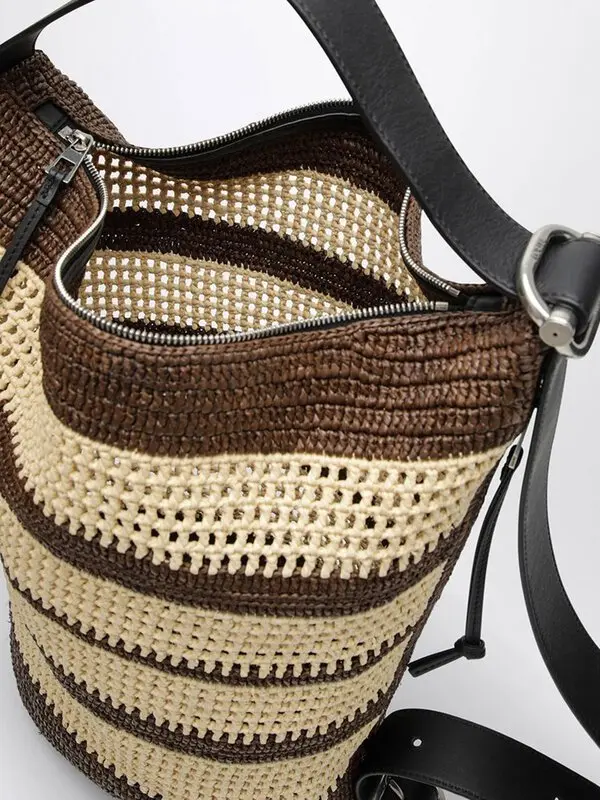 Loewe Loop Striped Crochet Raffia Crossbody Bag - Brown
