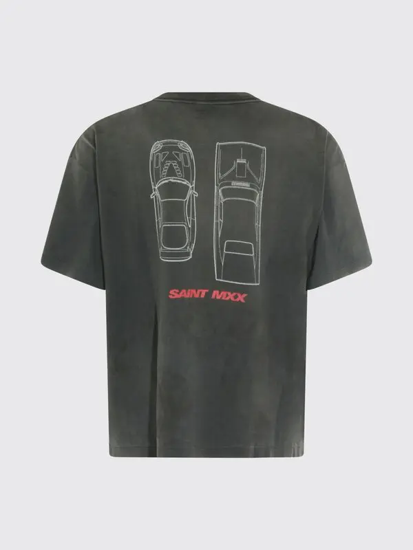 SAINT MXXXXXX Graphic Print Cotton T-shirt With Dropped Shoulders - Grey