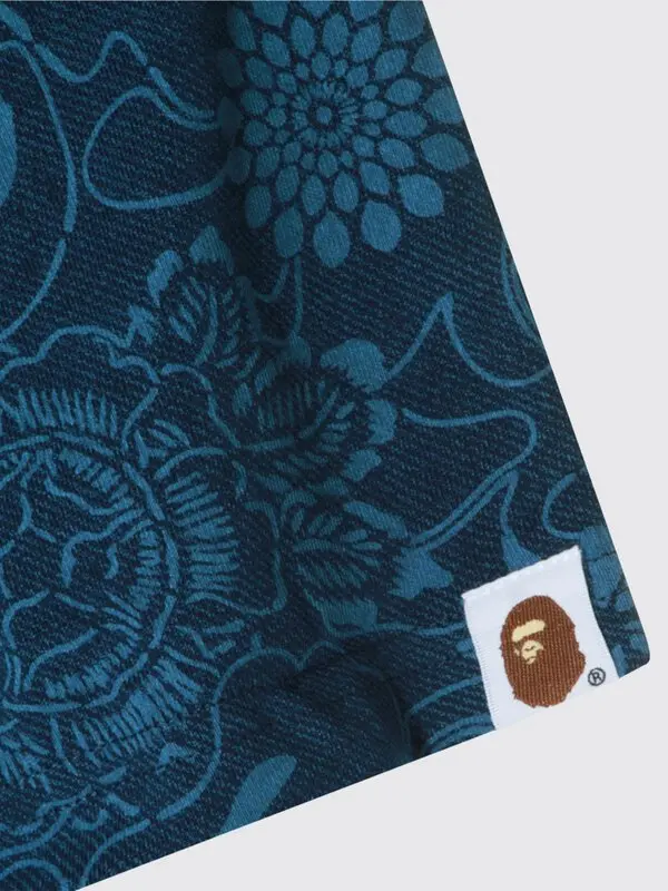 A BATHING APE Slim Fit Graphic Print Cotton T-shirt With Contrasting Logo - Indigo