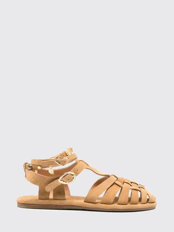 ANCIENT GREEK SANDALS Karina Suede Fisherman Sandals With Buckled Straps - Nude