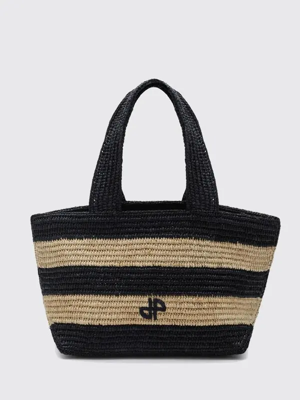 PATOU Bicolour Striped Raffia Handbag With Embroidered Logo