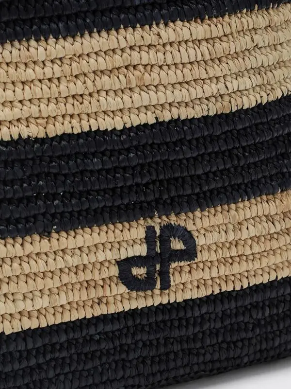 PATOU Bicolour Striped Raffia Handbag With Embroidered Logo