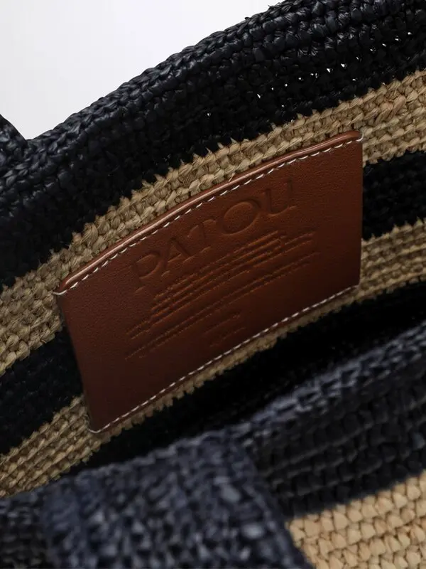 PATOU Bicolour Striped Raffia Handbag With Embroidered Logo