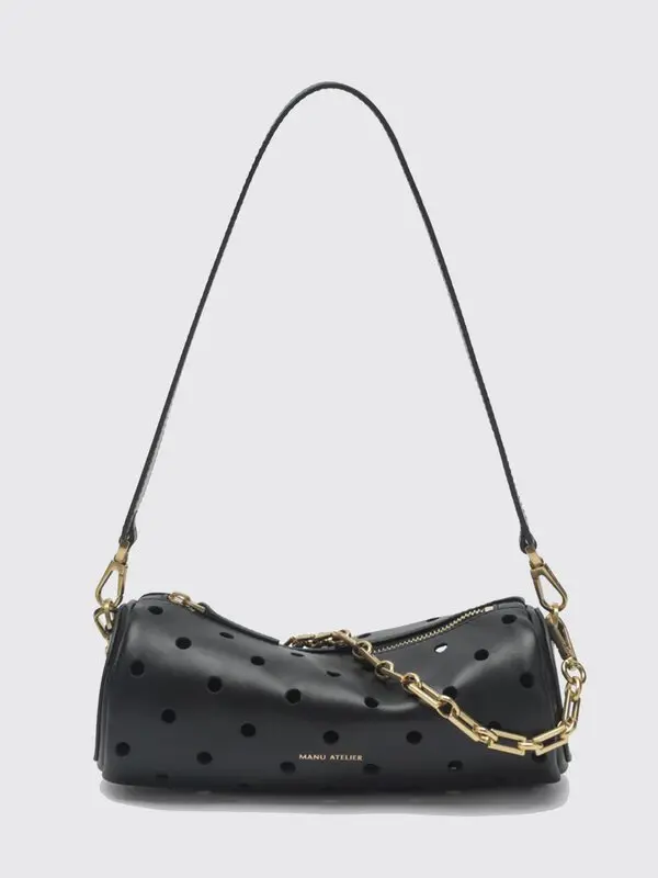Manu Atelier Cylinder Perforated Smooth Leather Shoulder Bag - Black