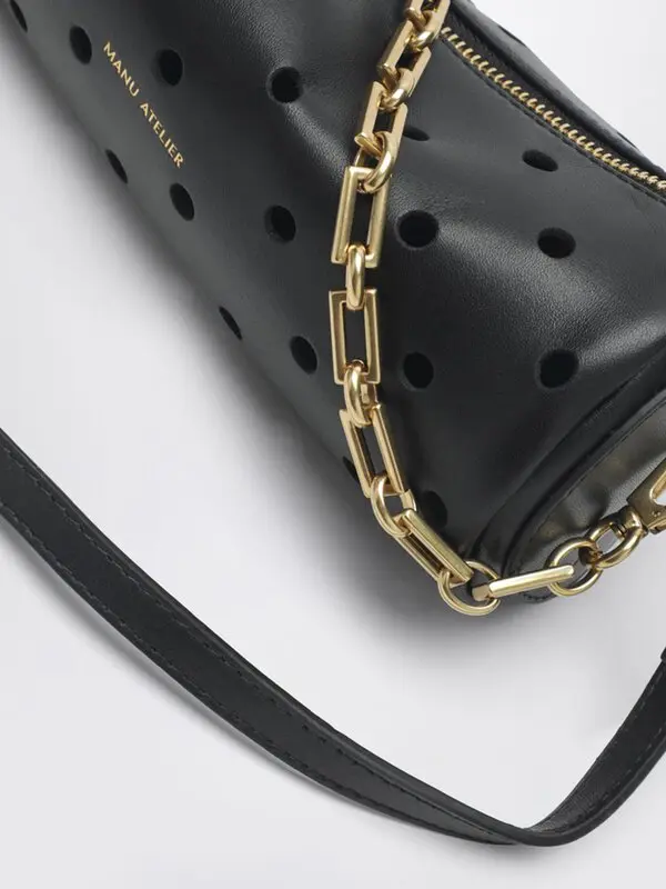 Manu Atelier Cylinder Perforated Smooth Leather Shoulder Bag