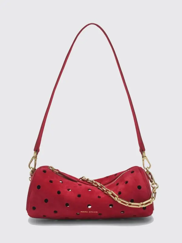 Manu Atelier Cylinder Polka-dot Suede Shoulder Bag - Red