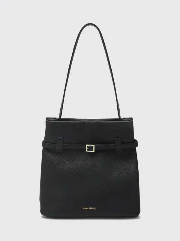 Manu Atelier Du Jour Grained Calfskin Shoulder Bag With Flat Handle - Black