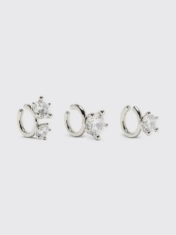 PANCONESI Set Of 3 Crystal-embellished Chrome-plated Brass Earrings - Silver