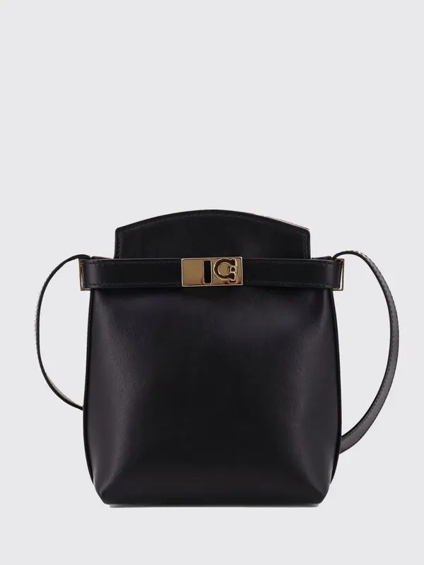 FERRAGAMO Gancini Logo Calfskin Leather Bucket Bag - Black