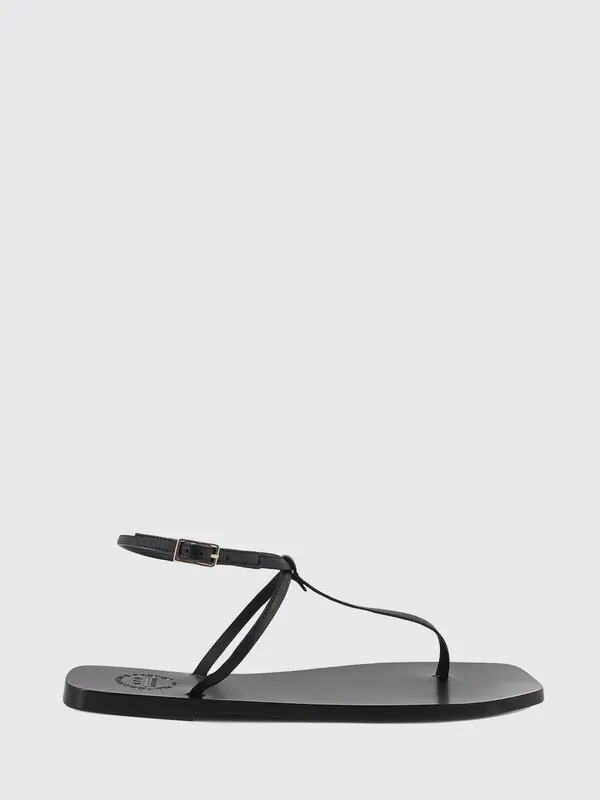 ATP ATELIER Flat Smooth Leather Thong Sandals With Ankle Strap - Black