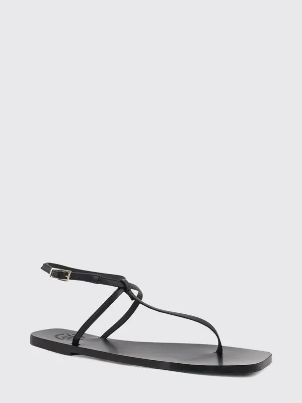 ATP ATELIER Flat Smooth Leather Thong Sandals With Ankle Strap - Black
