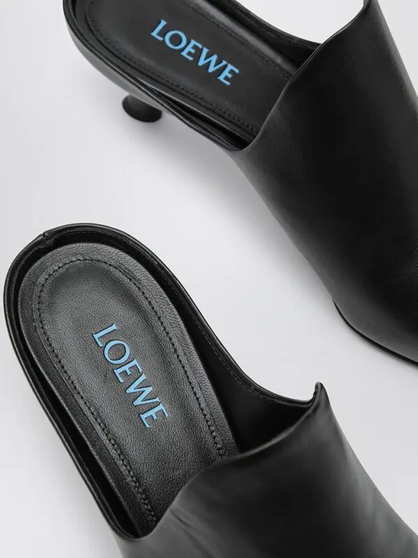 Loewe Emily Calfskin Mules With Square Toe And Flared Heel - Black
