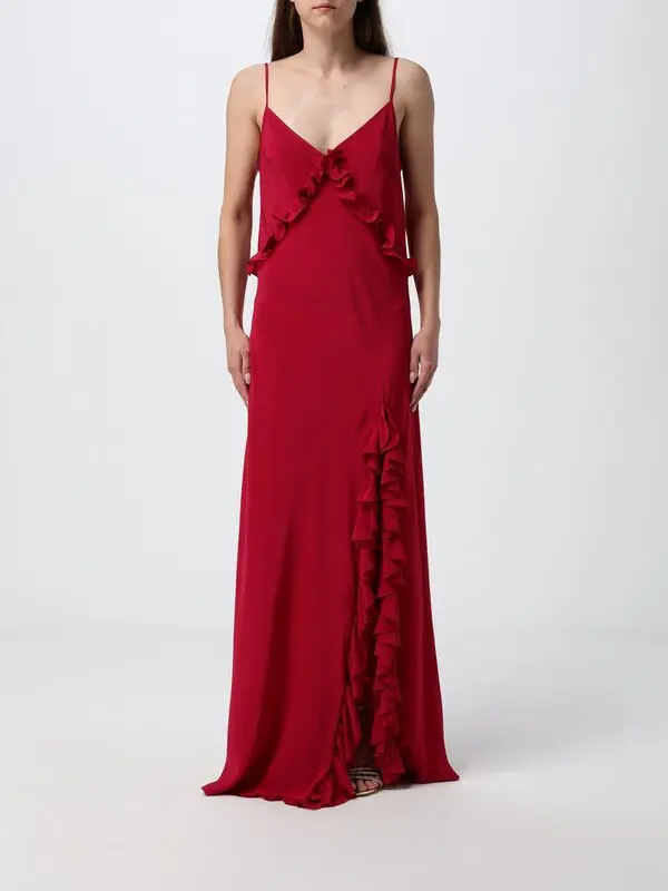 CRIDA MILANO Ibisco Crêpe Maxi Gown With Ruffles And Front Slit