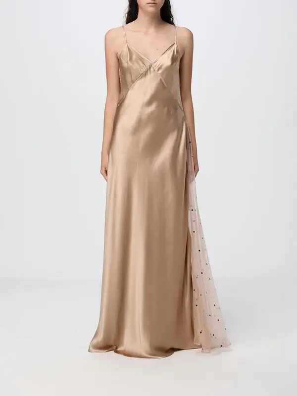 CRIDA MILANO Elba V-neck Satin Maxi Gown With Train