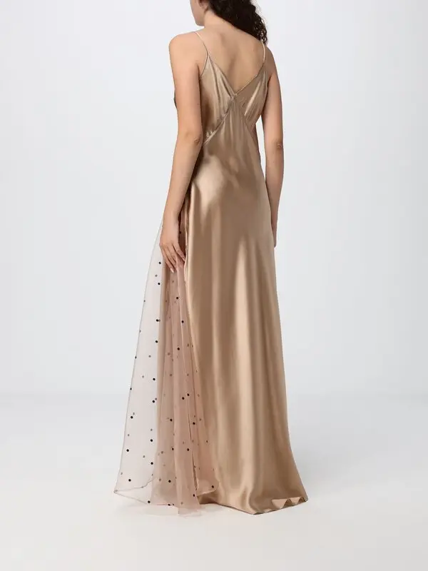 CRIDA MILANO Elba V-neck Satin Maxi Gown With Train