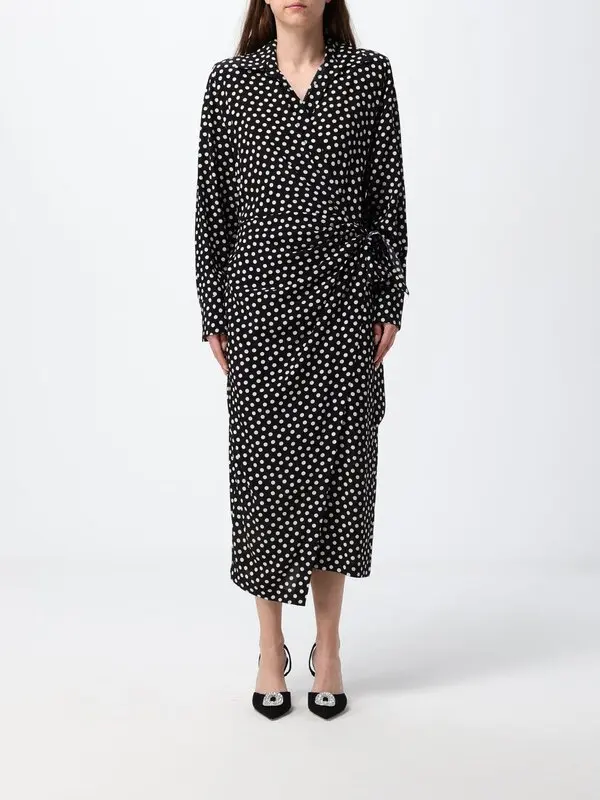 CRIDA MILANO Habotai Silk Midi Wrap Dress - Black