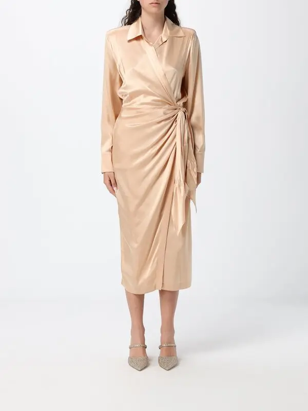 CRIDA MILANO Habotai Silk Midi Wrap Dress - Gold