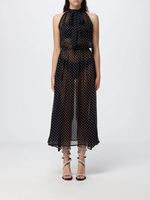 CRIDA MILANO Taormina Polka-dot Silk Chiffon Midi Dress With Halter Neck